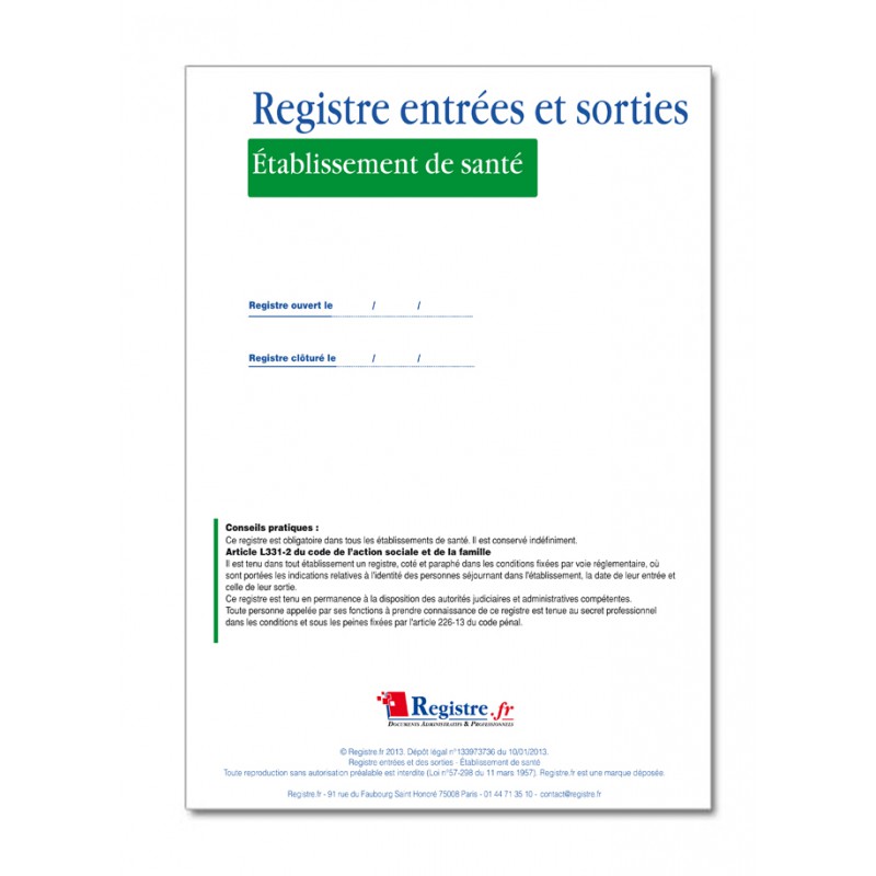 REGISTRE DES ENTREES ET SORTIES (M030) REGISTRE DES ENTREES ET SORTIES (M030)