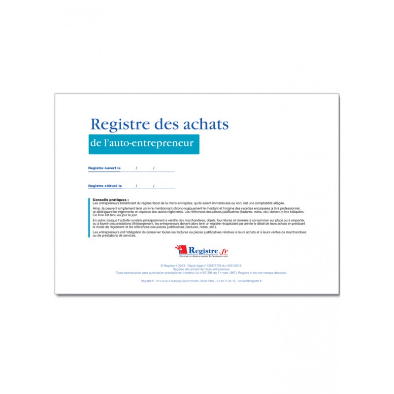 REGISTRE DES ACHATS DE L'AUTO-ENTREPRENEUR (M077)