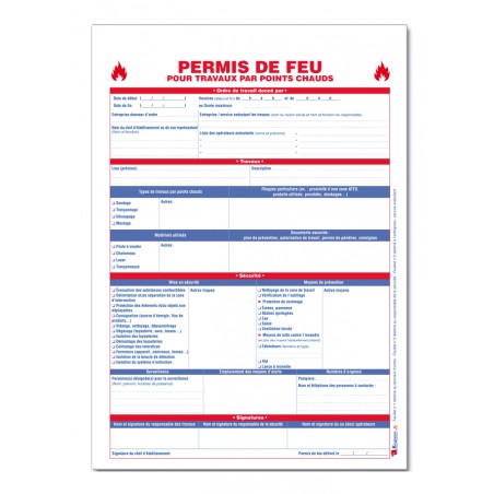 REGISTRE DE SECURITE - PERMIS DE FEU POUR TRAVAUX PAR POINTS CHAUDS (P034)