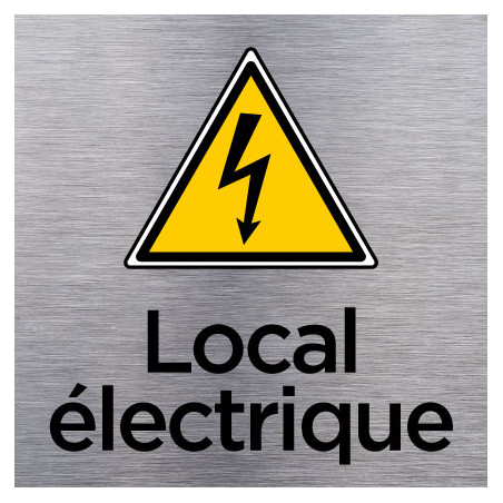 Signalisation plaque de porte aluminium brossé - Local électrique
