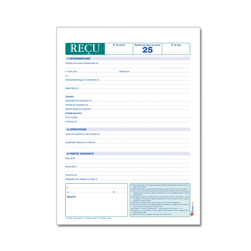 Carnet de reçus - M106