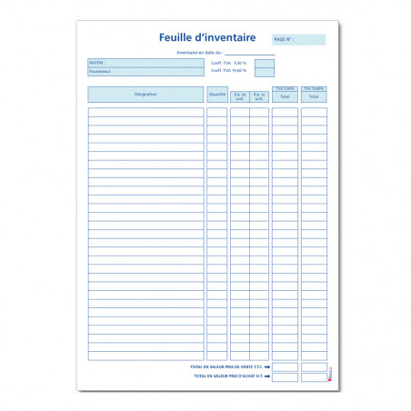 Lot de feuilles d'inventaire - Format A4