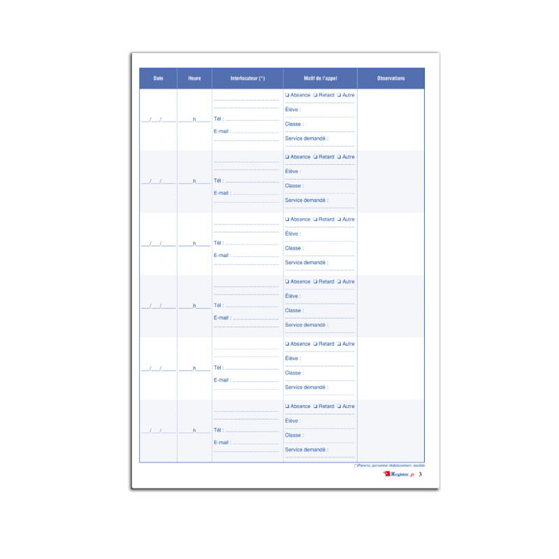 REGISTRE DES APPELS TÉLÉPHONIQUES (A176)