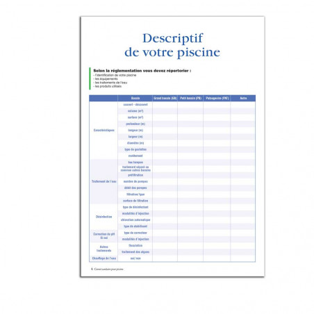 CARNET SANITAIRE POUR PISCINE (P013)
